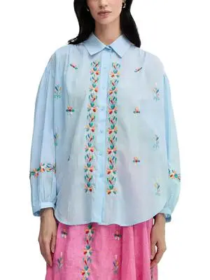 LA PETITE FRANÇAISE Embroidered Button-down Shirt - Blue