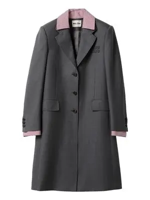 Miu Miu Single-breasted Gabardine Coat - Anthracite Gray