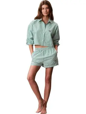 Calvin Klein Cotton Poplin Track Shorts Penny Stripe Mardi Gras Green