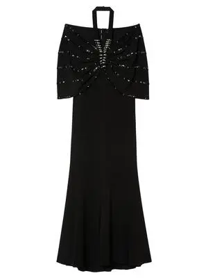 Marina Rinaldi Embellished Halterneck Maxi Dress With Cape - Black