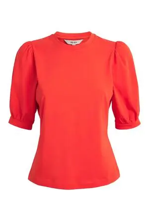 ME+EM Stretch-cotton Puff-sleeve T-shirt - Red
