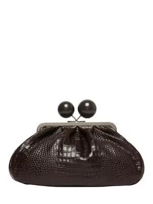 MAX MARA Medium Leather Croc-Embossed Pasticcino Clutch
