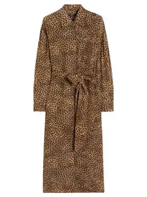 Max Mara Silk Leopard Print Midi Shirt Dress - Beige
