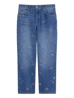 Max Mara Embellished Straight Cropped Jeans - Blue