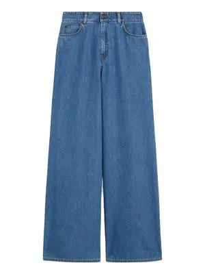 Max Mara Soft Cotton Wide-leg High-rise Jeans - Blue