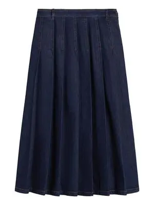Max Mara Denim Pleated Midi Skirt - Blue