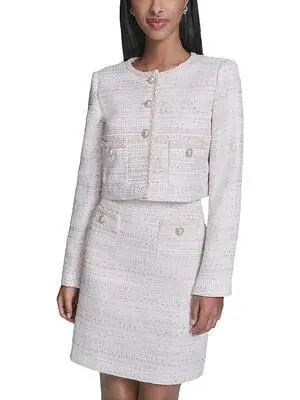 Karl Lagerfeld Paris Tweed Cropped Jacket - Soft White Multi