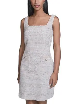 Karl Lagerfeld Paris Metallic Tweed Dress - Soft White Multi