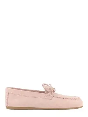 Miu Miu Suede Loafer With Bow Detailing And Logo - Pink