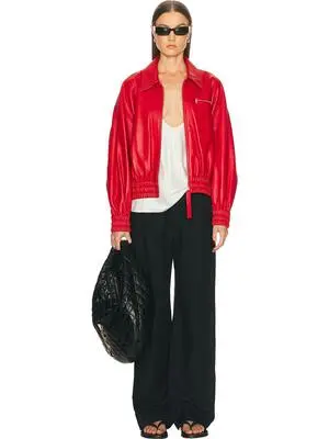 JIL SANDER Leather Bomber Jacket - Red