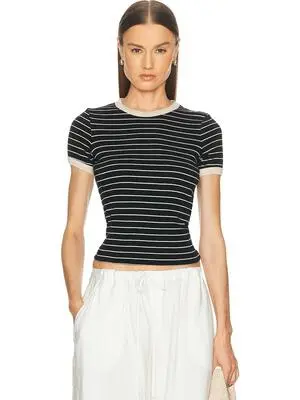 Enza Costa Cotton Stripe Classic Short Sleeve Tee - Wheat & Black