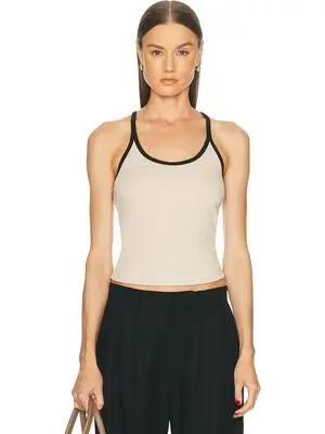 Enza Costa Cotton Classic Ringer Scoop Neck Tank Top - Wheat & Black