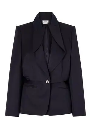 Alexander McQueen Wool Folded Lapel Single-breasted Jacket - Navy
