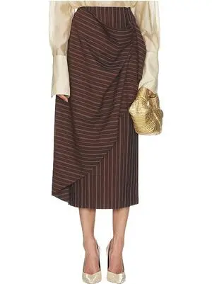 HELSA Stripe Twill Blanket Skirt - Dark Brown Stripe