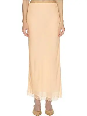 HELSA Viscose Satin Slip Skirt With Lace - Fawn