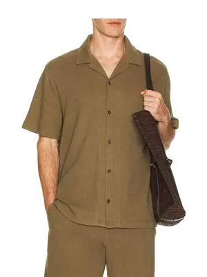 Vince Boucle Cabana Short Sleeve Shirt In Green - Kalamata