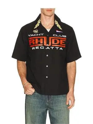 Rhude Regatta Club Shirt In Black - Black  White  Yellow  & Red