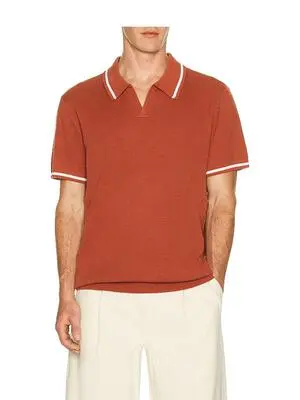 FAIR HARBOR Neptune Seawool Sweater Polo In Brick - Washed Red