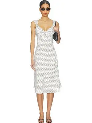 Frankies Bikinis Aurora Satin Midi Dress - White Polka Dot
