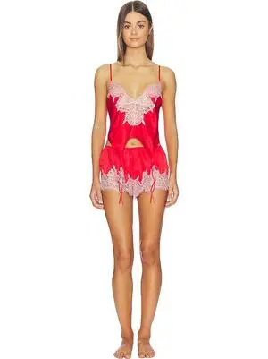 SKIMS Silk Lace Garter Cami And Short Set - Ruby Contrast