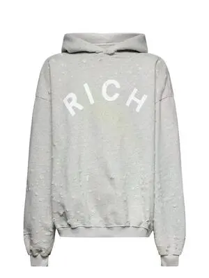 John Richmond Distressed Logo Hoodie - Grey