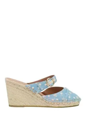 MALONE SOULIERS Farah Floral-printed Wedge Espadrilles - Blue