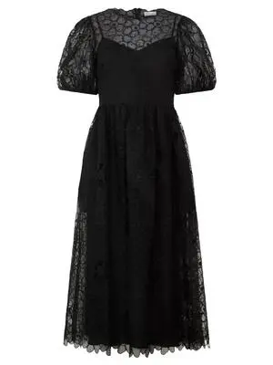 Valentino Garavani Floral Puff-sleeve Dress - Black