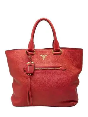Prada Vitello Daino Open Convertible Tote Satchel - Red