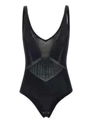 Elisabetta Franchi Openwork Geometric-Details Bodysuit Black