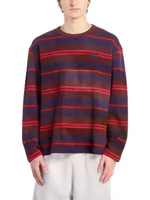 Adidas Long-sleeve Stripe Waffle Sweatshirt - Red