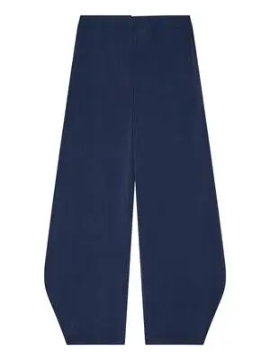 Giorgio Armani Washed Silk Trousers With Rounded Hem Navy Blue
