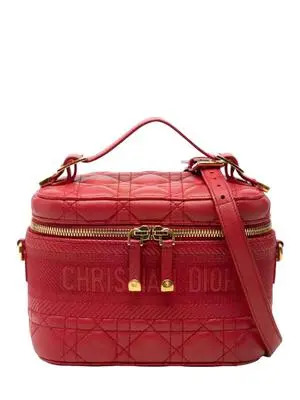 Dior Small Lambskin Cannage Diortravel Vanity Case Satchel - Red