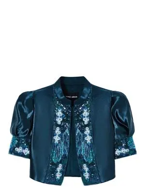 Giorgio Armani Embroidered Linen And Silk Bolero - Patterned