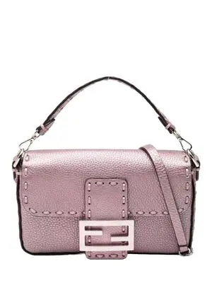 Fendi 2000-2010 Mini Metallic Leather Selleria Baguette Satchel - Pink