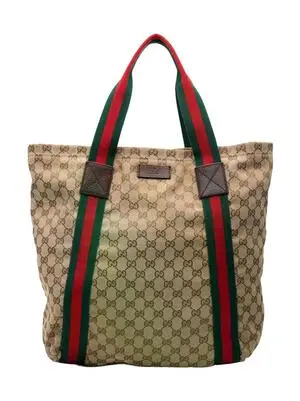 Gucci Gg Canvas Web Tote - Brown