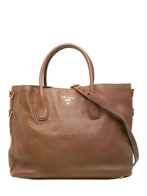 Prada Vitello Daino Open Convertible Tote Satchel 2000-2026 - Brown