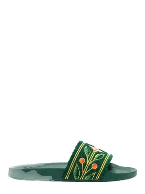 Casablanca Floral-embroidered Slides - Green