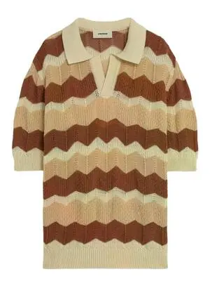 A PAPER KID Chevron Knit Polo Shirt - Neutrals