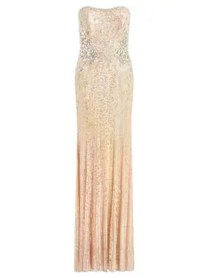 Jenny Packham Topaz Sequin-Embellished Strapless Maxi Dress Neutrals