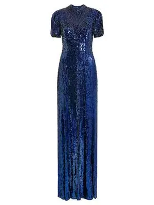 Jenny Packham Jourdain Sequin-Embellished Maxi Dress Blue