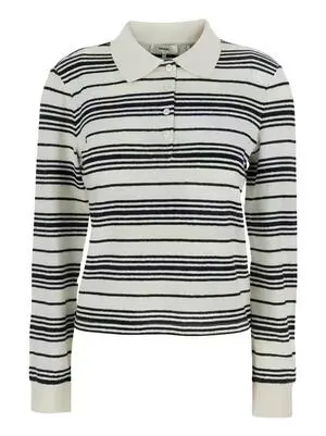 FRAME Striped Collared Top - Neutrals