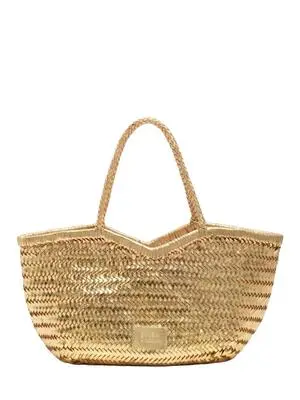 Bimba Y Lola Large Leather Tote Bag With Woven Top Handles - Gold