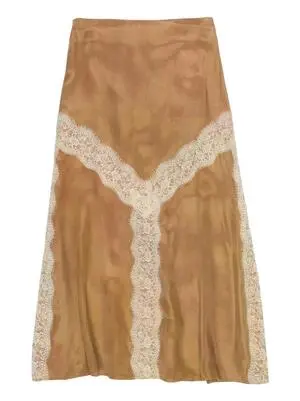 Bimba Y Lola Lace-trim Midi Skirt - Brown