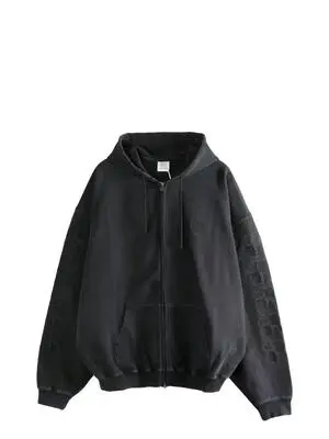 Vetements Hooded Embossed Zip-up Hoodie - Black