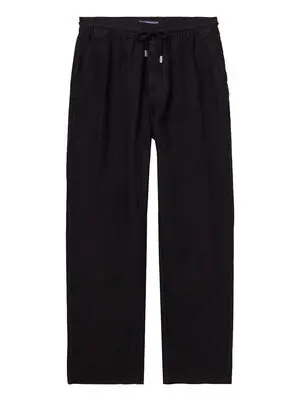 Vilebrequin Pacha Straight-leg Linen Drawstring Trousers - Black
