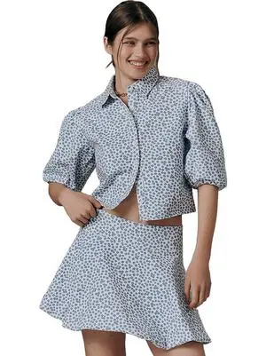 Maeve Bubble-sleeve Buttondown Top - Sky