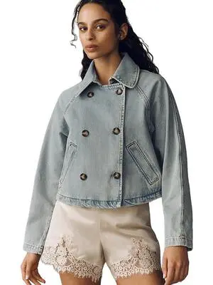 PILCRO Cropped Denim Trench Jacket