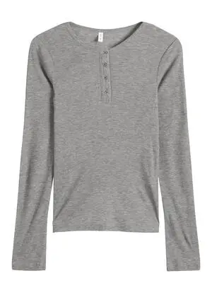 SAMSØE SAMSØE Sadodo Long Sleeve Henley Top - Mid Grey Melange