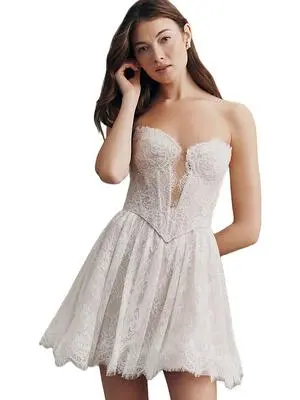 Watters Strapless Lace Corset Mini Dress - Ivory