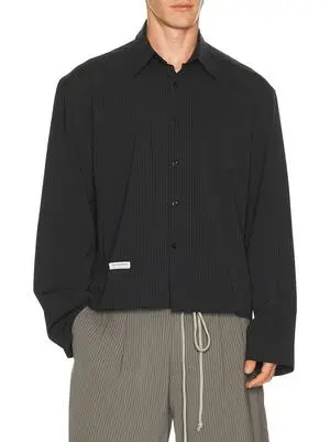 SONG FOR THE MUTE Long Sleeve Cropped Casual Shirt - Navy